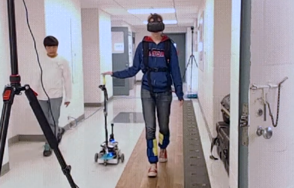 Robotic cane shadows stride to stabilise walking